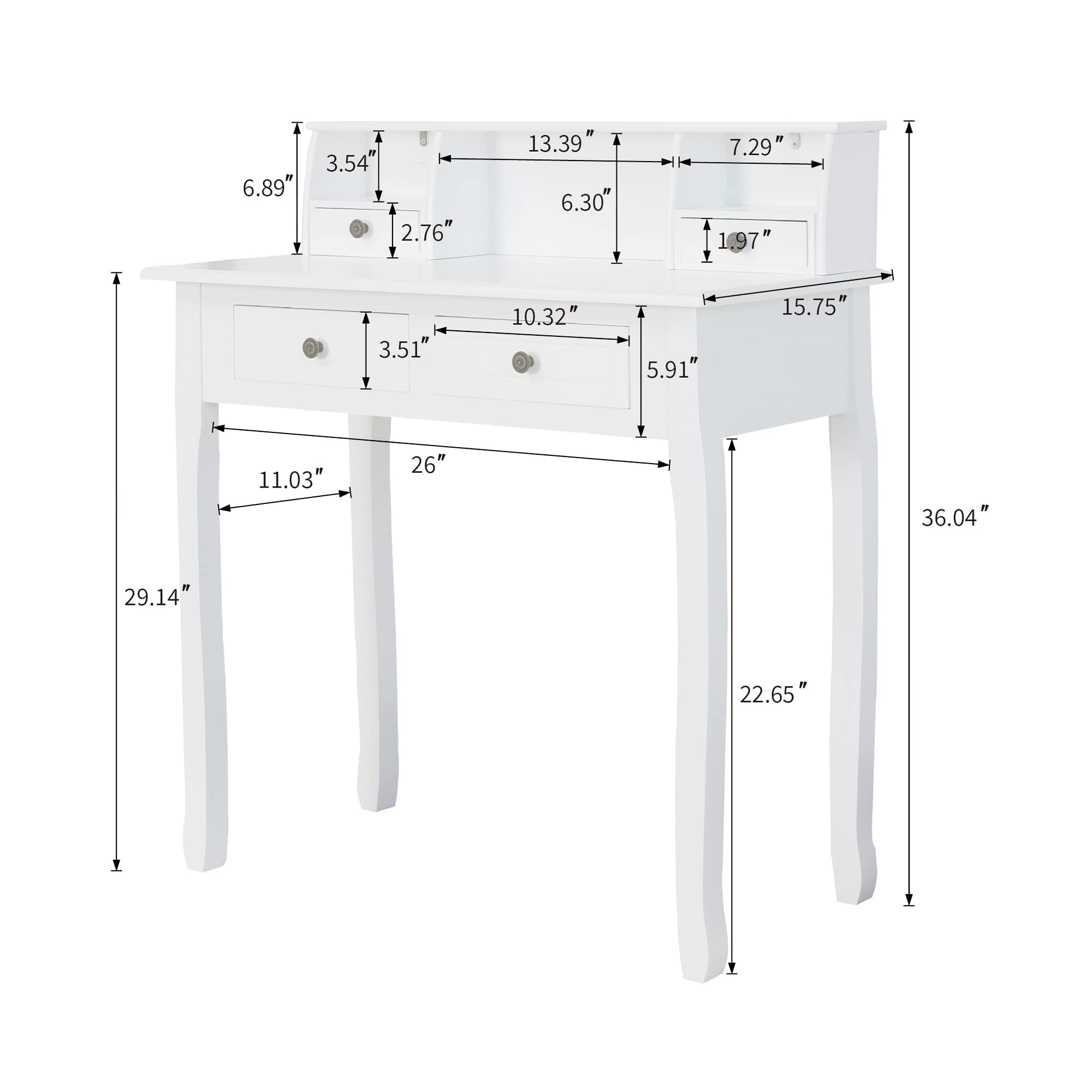 DMAITH Small Writing Desk with Hutch, 32 Inch Home Office Desk with Drawers, Study Table Computer Desk for Student, Vanity Makeup Dressing Table Save Space for Bedroom, White