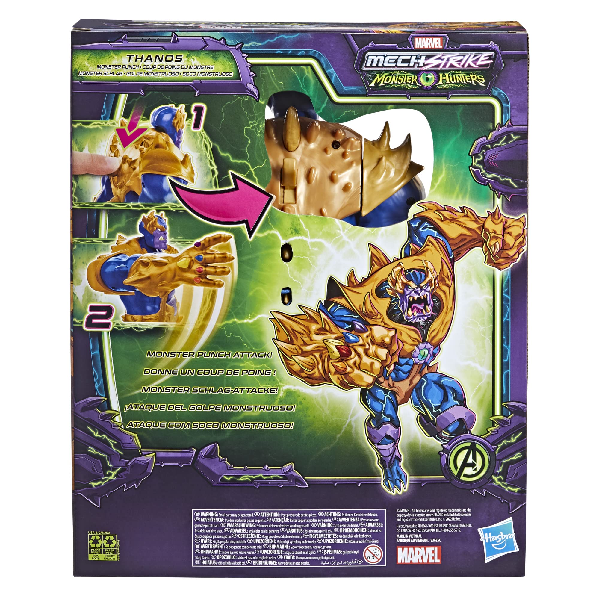 Marvel Avengers Mech Strike Monster Hunters Monster Punch Thanos Toy, 9-Inch-Scale Deluxe Action Figure, Toys for Kids Ages 4 and Up
