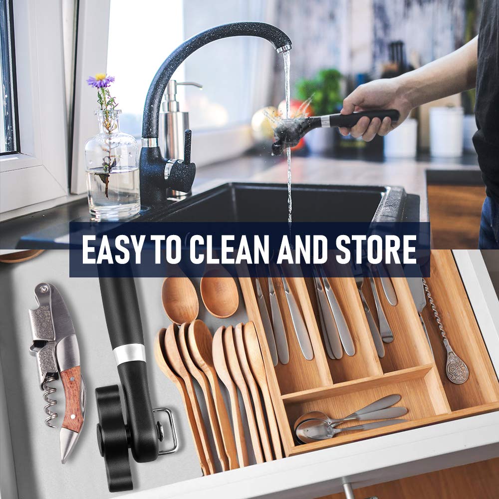 Can Opener,Safe Cut Manual Can Opener ,Ergonomic with Anti Slip Grip Handle,with Corkscrew Opener--Easy Turn Knob,Ideal for Seniors and Arthritis--Apply to Various cans