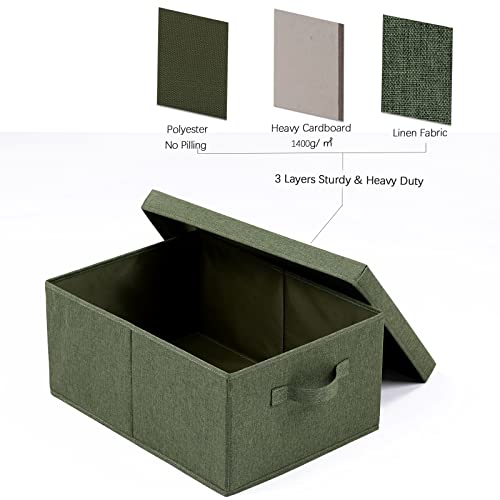HOONEX Storage Bins with Lids for Organizing, Pack of 2, Storage Boxes with 2 Carrying Handles and Study Heavy Cardboard, 16.5" L x 11.8" W x 7.5" H for Toy, Shoes, Books, Clothes, Nursery, Olive