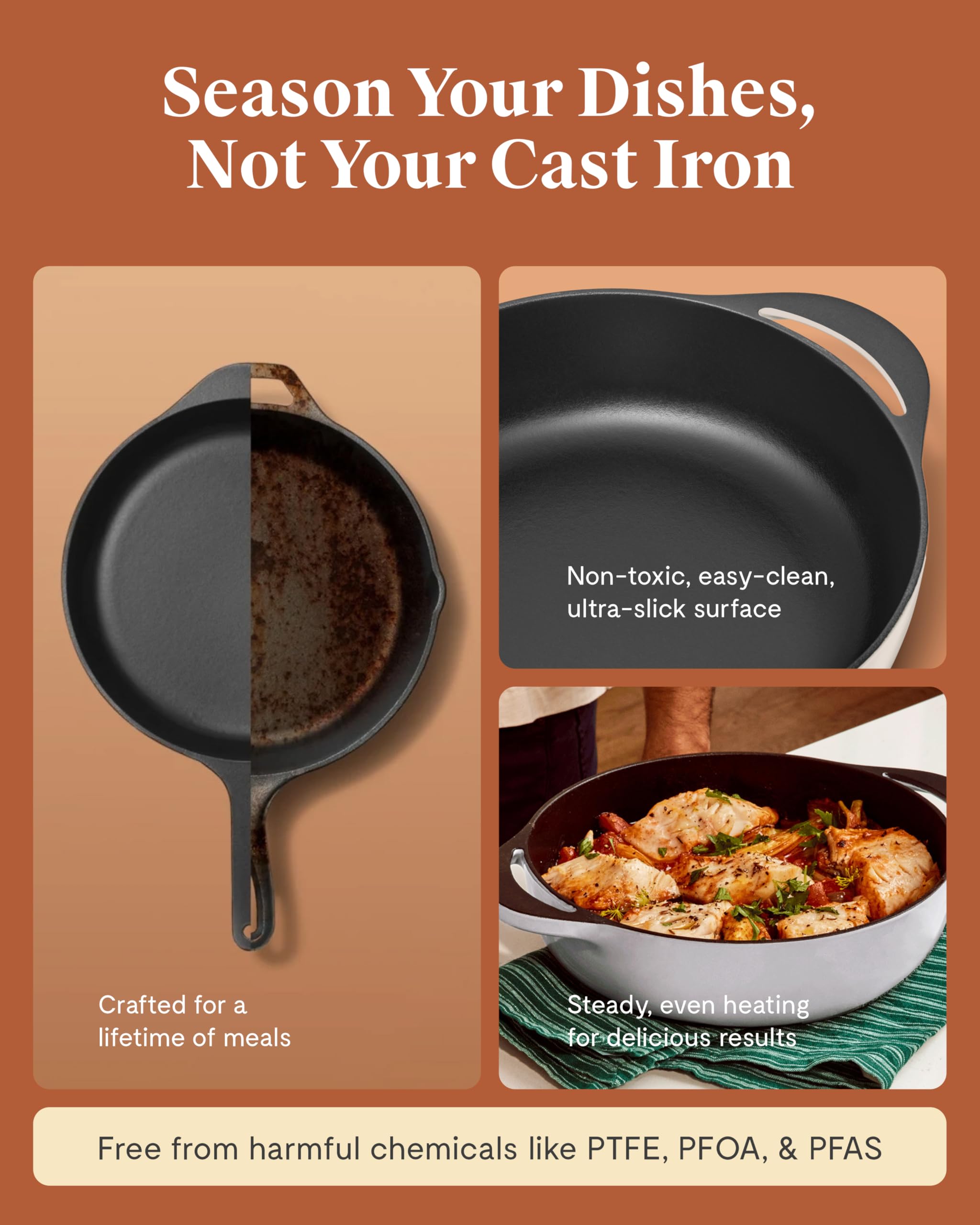 Caraway Enameled Cast Iron Braiser - 3.5 qt Braiser Pan - 3 Layer Enamel Coating - No Seasoning Required - Compatible With All Stovetops - Oven Safe - Free From Forever Chemicals - Cream