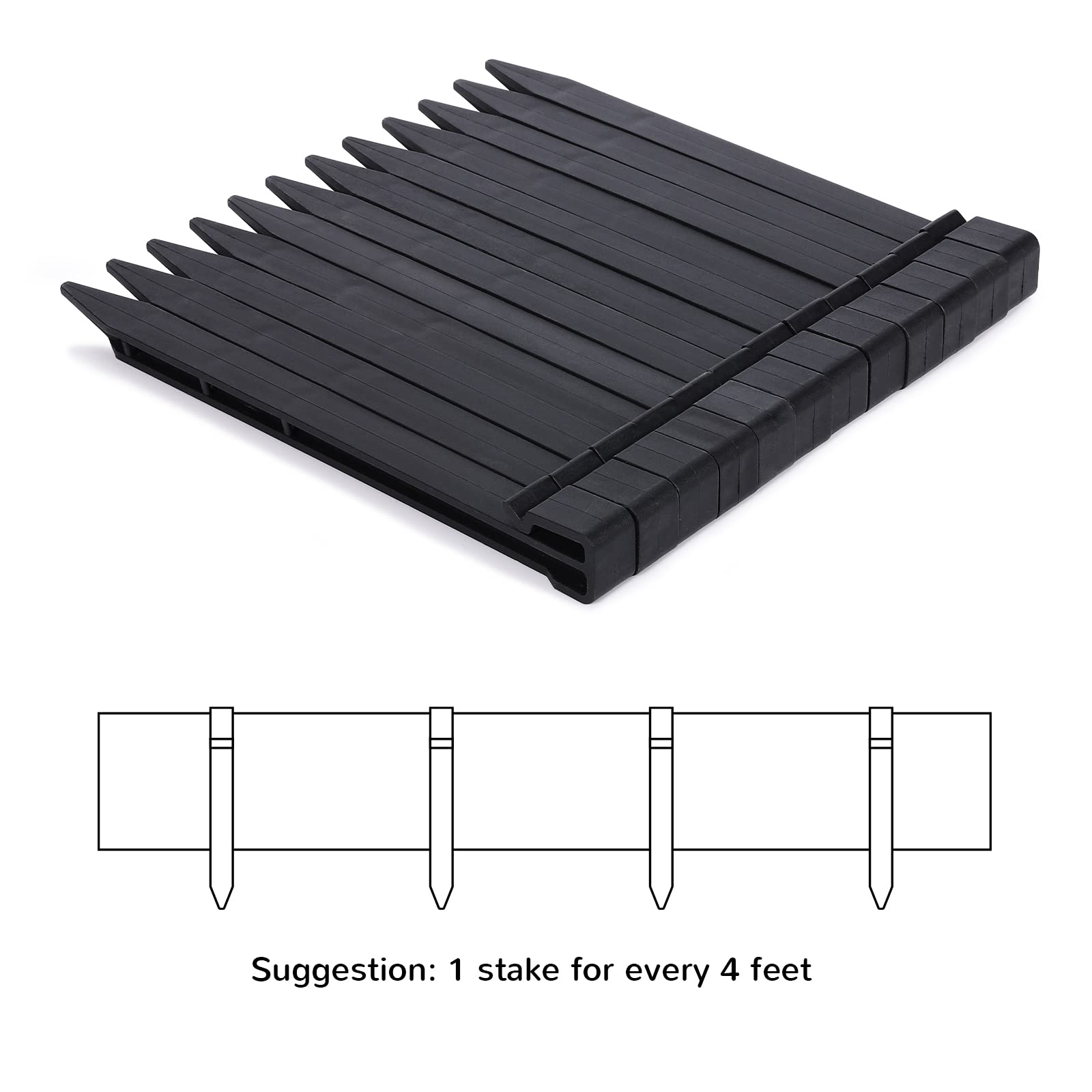 Black Plastic Garden Landscape Edging, 5β Tall Border Coil, Flexible and Strengthened with Anti-UV Treatment (40ft with 12pcs stakes)