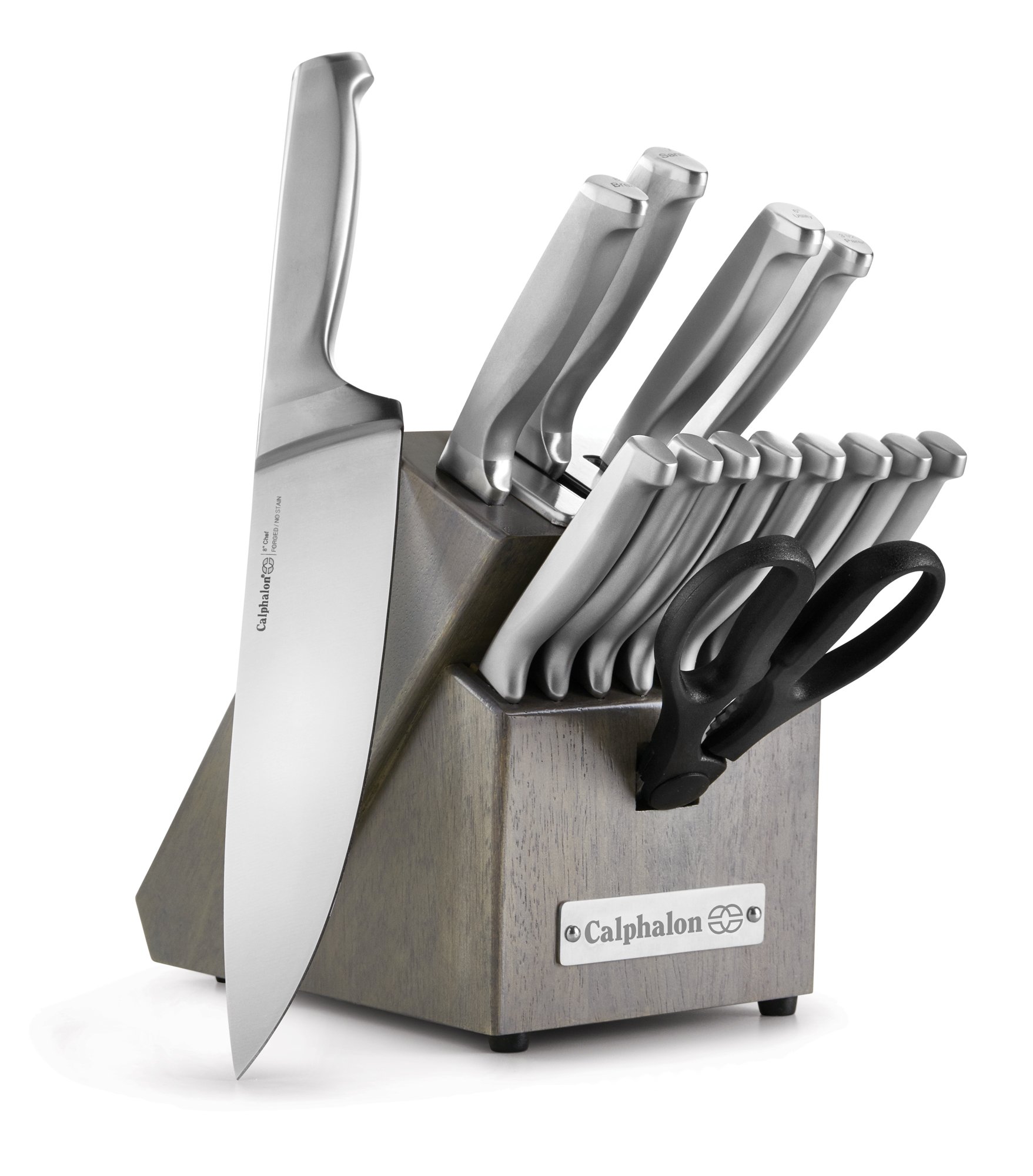 Calphalon 8-Piece Pots and Pans Set, Nonstick Kitchen Cookware, Black & Kitchen Knife Set with Self-Sharpening Block, 15-Piece Classic High Carbon Knives
