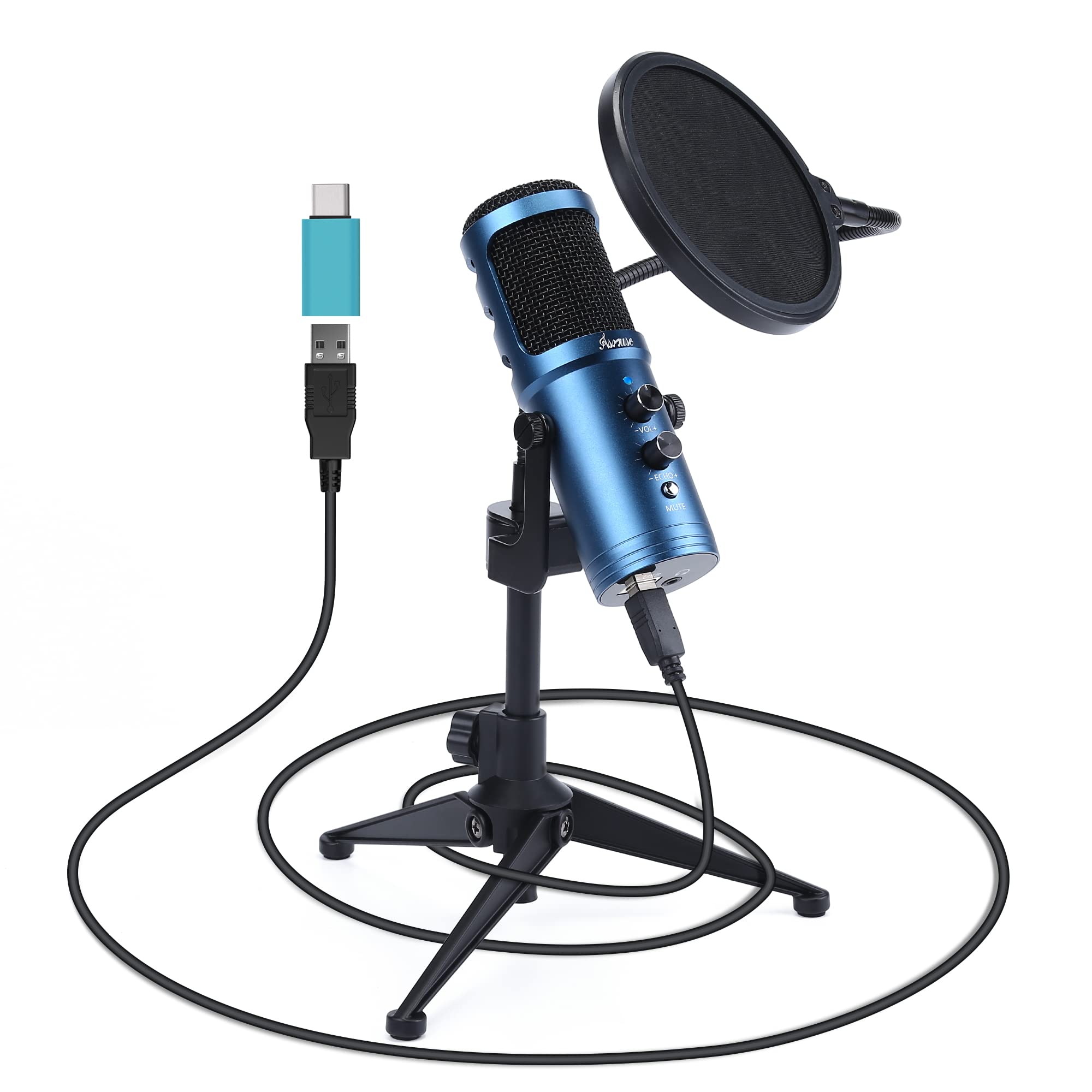 Asmuse USB Microphone Kit, Condenser Microphone with Tripod Stand, 192kHz/24bit Studio Quality Recording for Streaming, Broadcasting, YouTube, Laptop