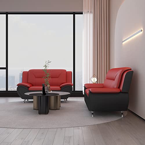 Container Furniture Direct S5732-L Modern Style Faux Leather Loveseat with Extra Comfortable Pillow Top Armrests Ideal for Living Room, Bedroom or Home Office Couch, 61.3’’ Wide, red/Black