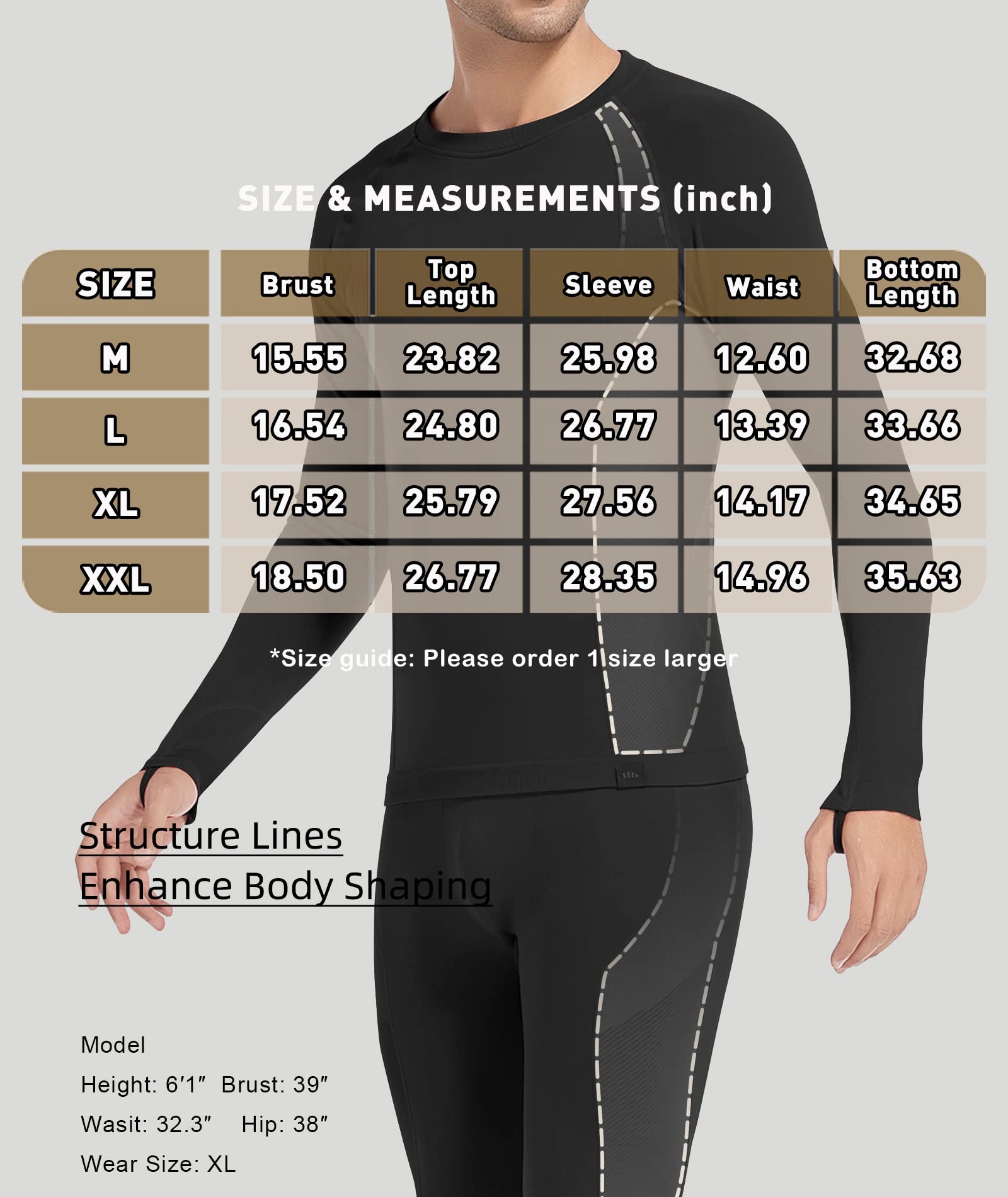 BENEUDNER Thermal Underwear for Men Long Johns Fleece Lined Base Layer -15 degrees Cold Weather Compatible Black XX-Large