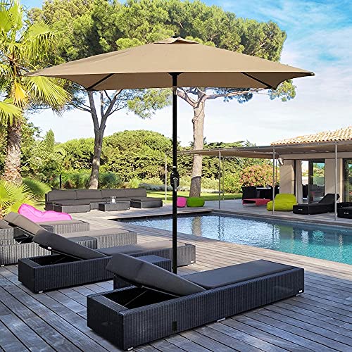 DAVEE Furniture 6.5 Ft Square Market/Patio Umbrella with Tilt and Crank, Perfect for Garden, Lawn,Deck,Backyard and Pool (Tan
