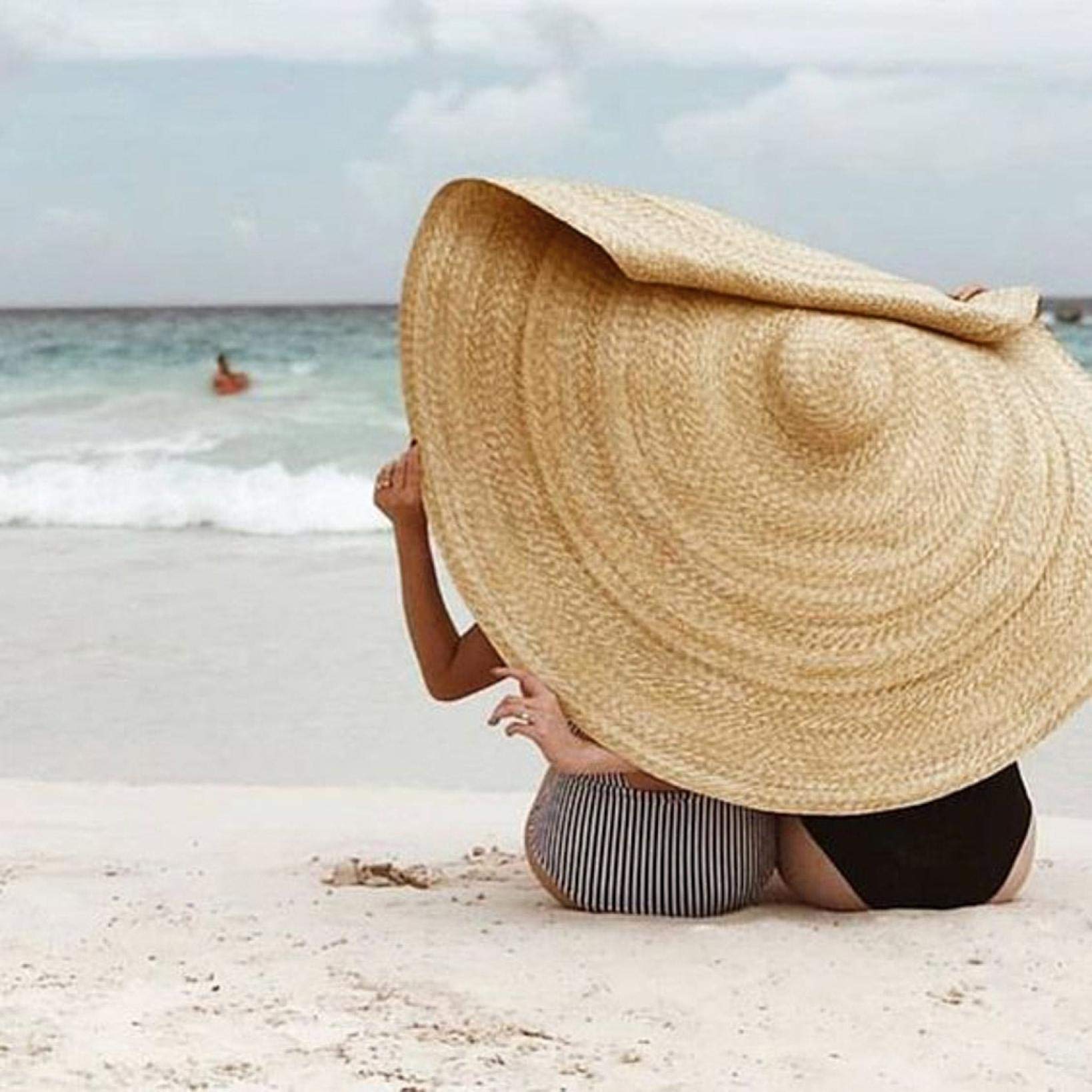 Beach Hat Oversized Sun Straw Hat Wide Brim Floppy Foldable Hats for Women Anti-UV Sun Protection Roll up Cap Cover Summer Beach Sun Large Brim Hat