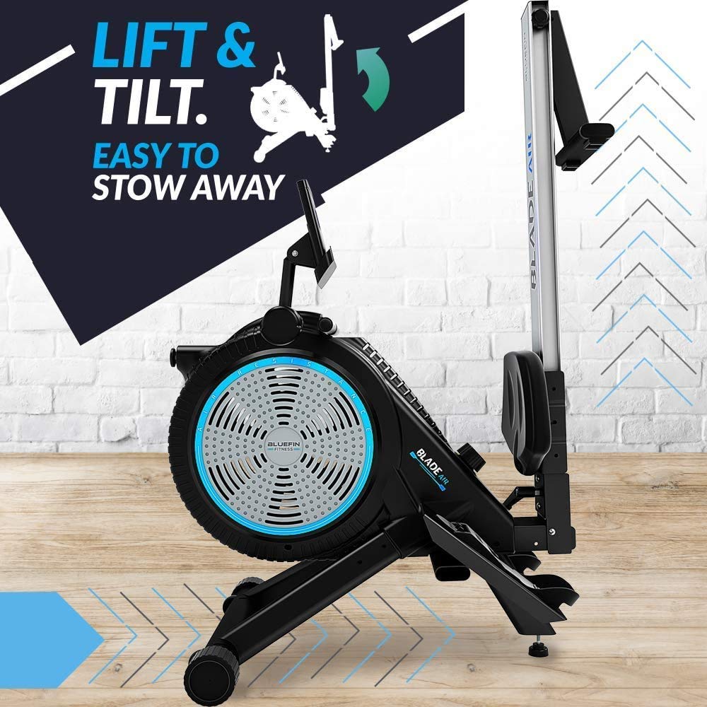 Bluefin Fitness Blade Air Rowing Machine | Home Use Foldable | Dual Magnetic + Air Resistance Rower | Kinomap | Live Video Streaming | Video Coaching & Training | LCD Digital Console | Smartphone App