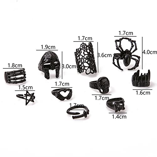 Black Ring Set for Men Women,Vintage Stackable Animal Rings Cool Adjustable Ring Pack Vintage Goth Punk Rings Set Chunky Knuckle Emo Rings Boho Snake Spider Eboy Open Y2K Rings (A)