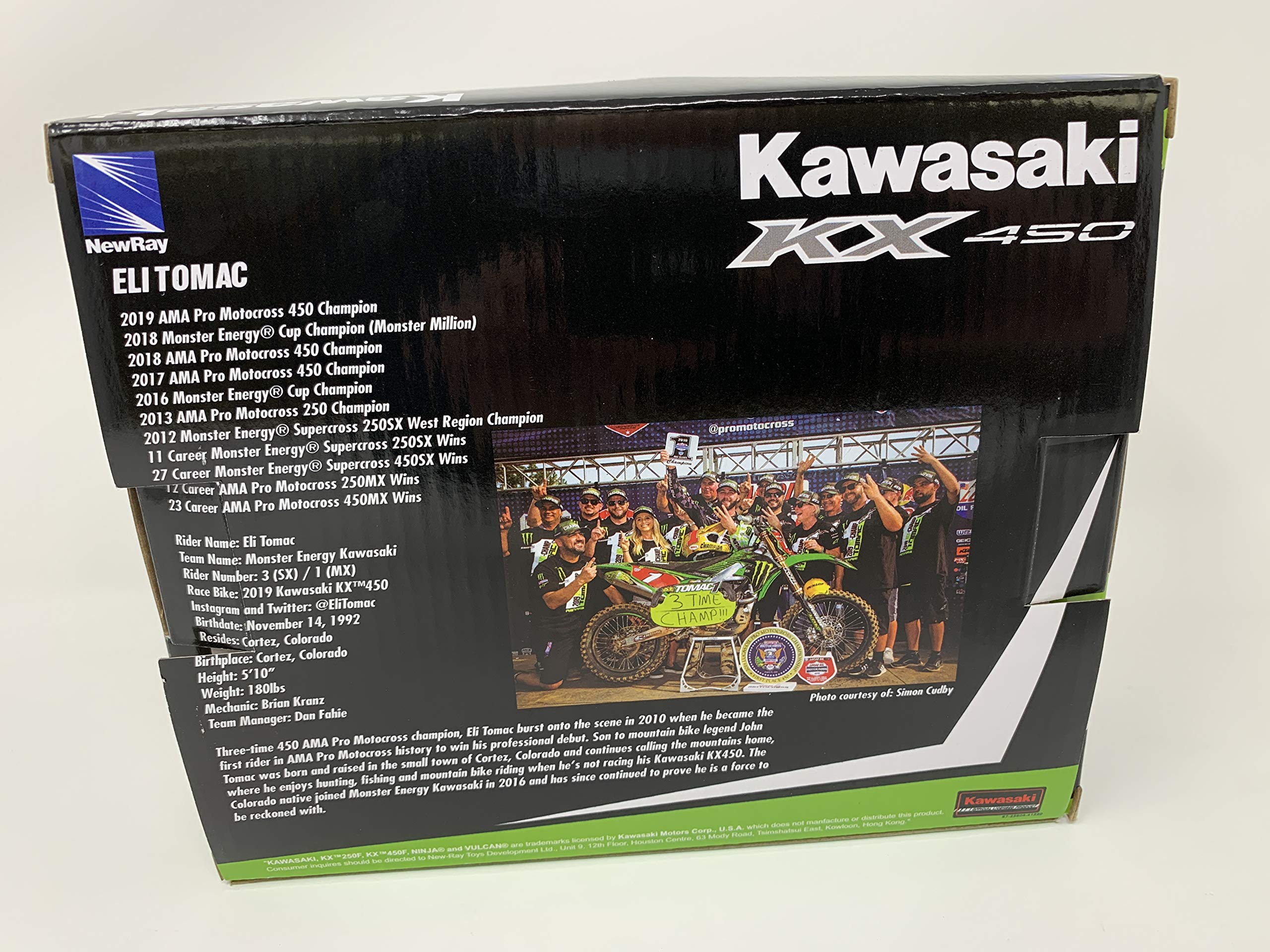 Kawasaki KX 450 #3 Eli Tomac Factory Racing 1/12 scale Diecast Motorcycle Model by New-Ray