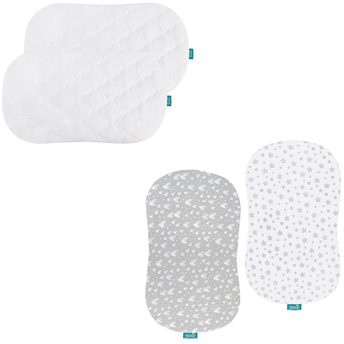 Bassinet Mattress Cover and Fitted Sheets, Compatible with Halo Bassinest Swivel, Flex, Glide, Premiere & Luxe Series Sleeper, Grey and White Print, 2 Pack