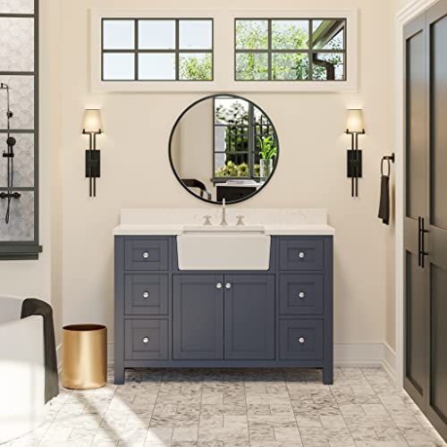 Yorkshire 48-inch Farmhouse Bathroom Vanity (Engineered Marble/Marine Gray): Includes Marine Gray Cabinet with Engineered Marble Countertop and White Apron Sink