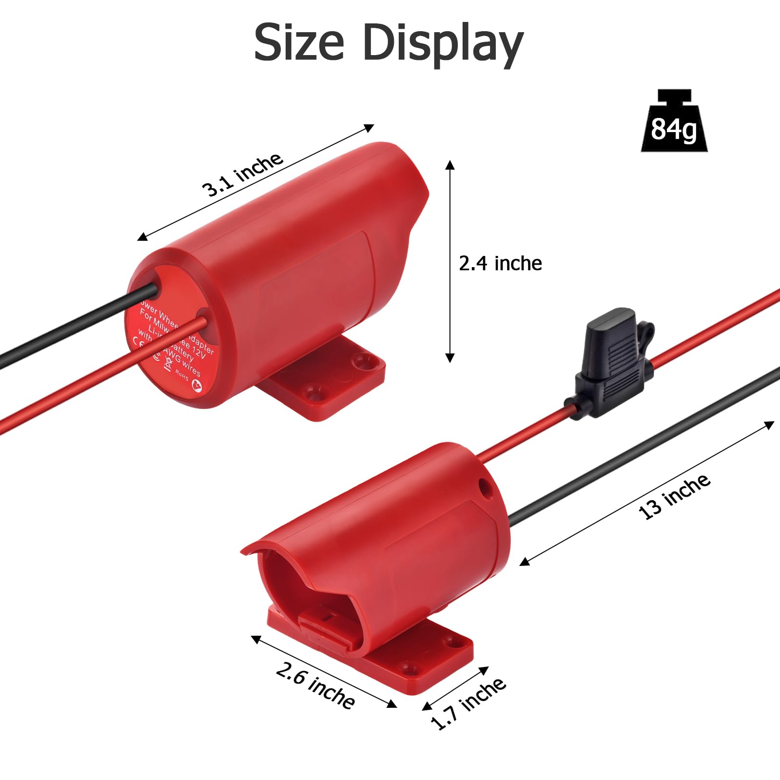 M12 Battery Adapter for Milwaukee 12V Battery Adapter,Power Wheel Adapter for Milwaukee M12 12V Battery with Fuse 14 Gauge Robotic for Rc Car, Robotics, Rc Truck,DIY use