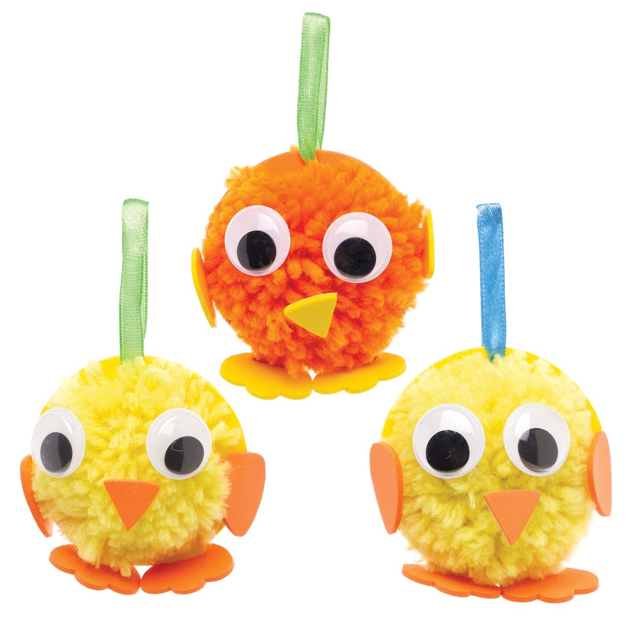 Baker Ross AT440 Easter Chick Pom Pom Kits - Pack of 4, Creative Easter Art and Craft Supplies for Kids to Make and Decorate