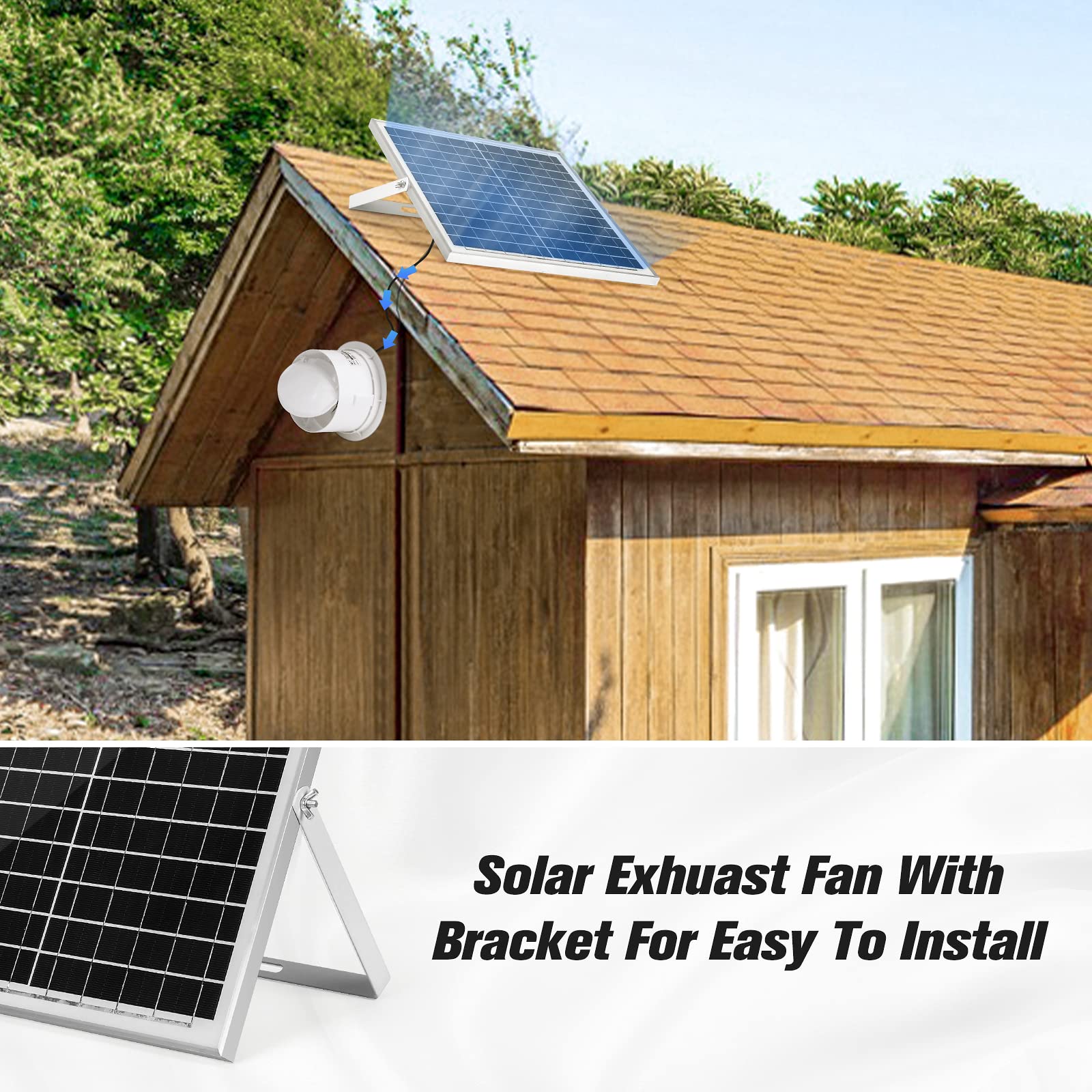 blessny Solar Powered Exhaust fan, 20W Solar Panel + 8" High Speed Ventilation Vent Fan for Outside Greenhouse, Chicken Coop, Shed, Pet House, Attic
