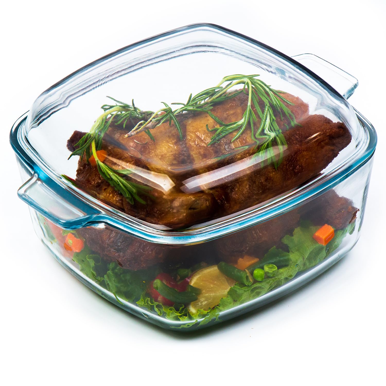 Daniks 2-in-1 Glass Baking Dish with Borosilicate Glass Lid | 2.6 Quart Glass Casserole for Cooking | Microwave, Oven and Dishwasher Safe Pan 8.3x10in Bakeware | Square