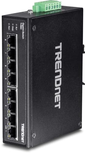 TRENDnet 8-Port Hardened Industrial Gigabit DIN-Rail Switch, 16 Gbps Switching Capacity, IP30 Rated Metal Housing (-40 to 167 ºF), DIN-Rail & Wall Mounts Included, Lifetime Protection, Black, TI-G80