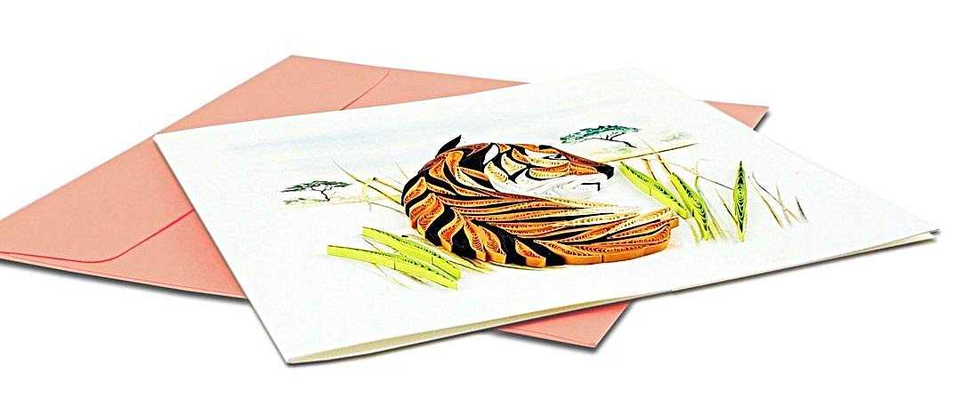 Bengal Tiger Quilling Greeting Card, 6x6" with Envelope. Any Occasion. Blank Inside. Hand-made. Suitable for Framing.