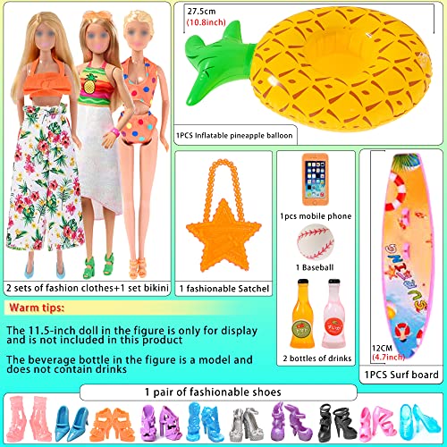 ebuddy Doll Clothes and Accessories 3 Sets Doll Clothes with Volleyball Surfboard Cup Holder and Accessories for 11.5 Inch Girl Doll(No Doll)