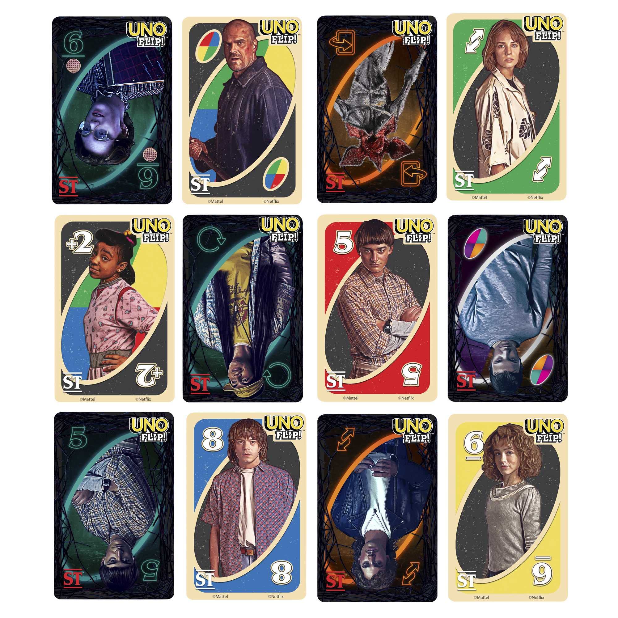 Mattel Games UNO Flip! Stranger Things Card Game for Adults & Teens with Double-Sided Cards, Real World Vs. Upside Down