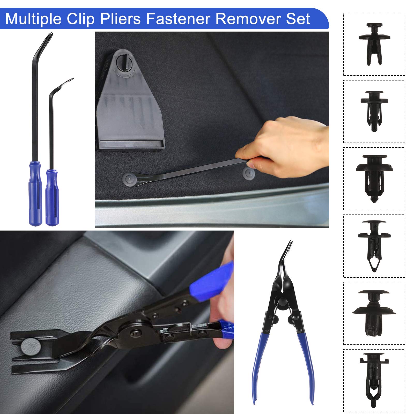 Avolare 194Pcs Trim Removal Tool Kit, Car Removal Tool Set for Trim Door Panel Audio Dash Window, Auto Clip Pliers Fastener Remover Pry Tool Kit, Car Upholstery Removal Tool with Storage Bag, Blue