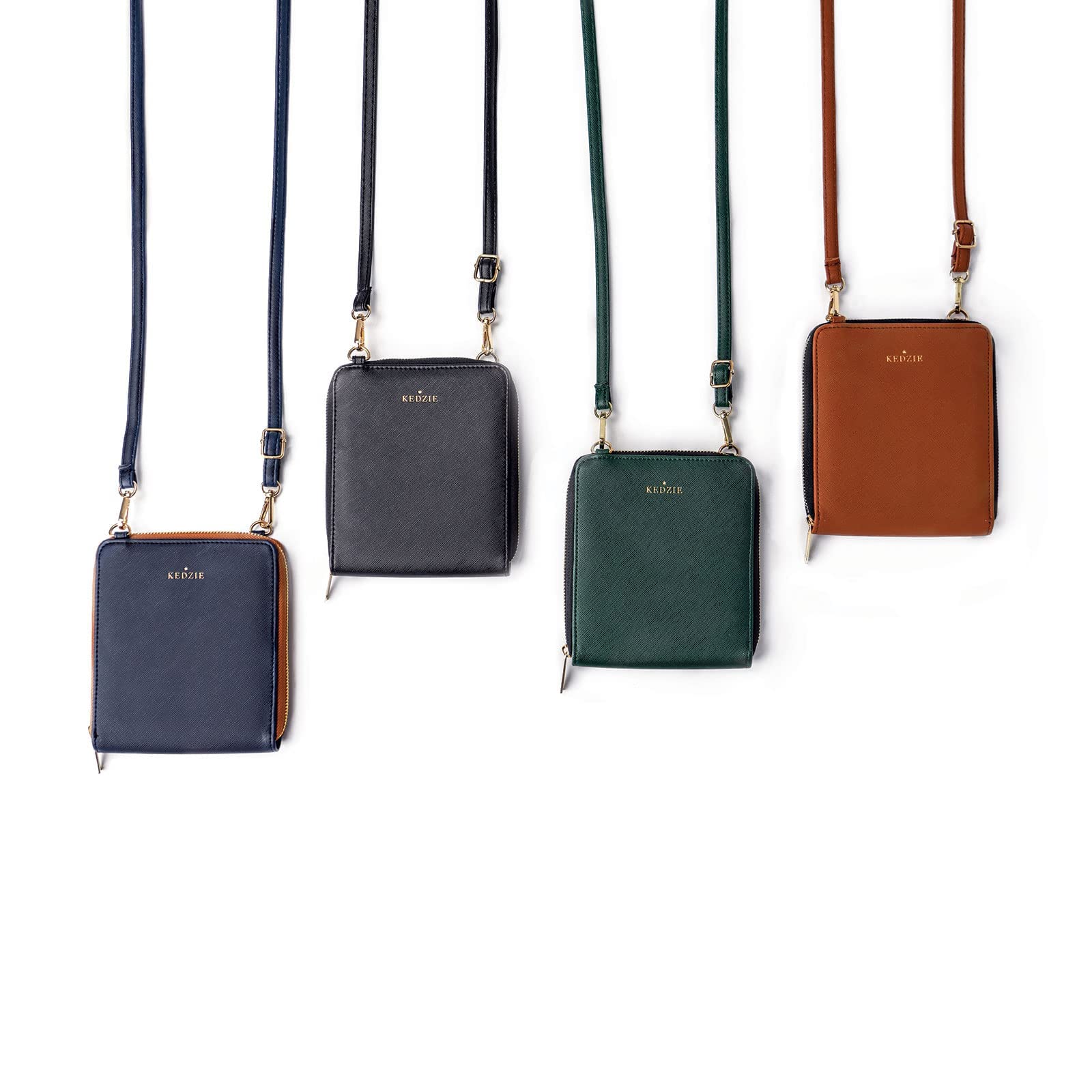 KEDZIE Best Little Bag in Saffiano Vegan Leather Crossbody Bag For Women With Removable Adjustable Strap - Chestnut