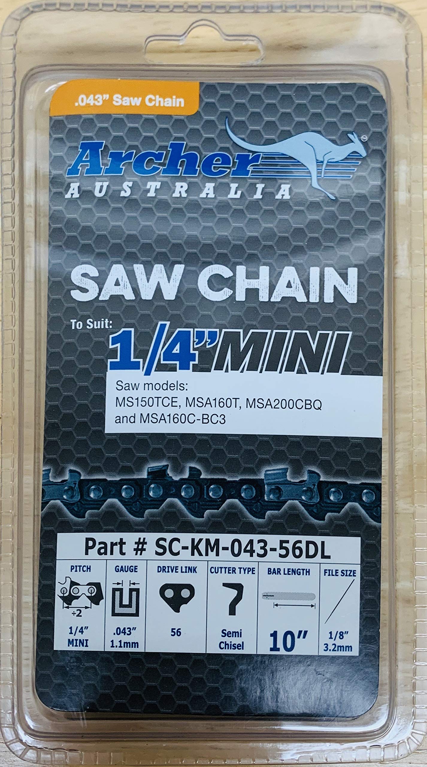 Archer 10” CHAINSAW CHAIN 1/4"-043-56DL replaces Stihl# 3670 005 0056 71PM3 56