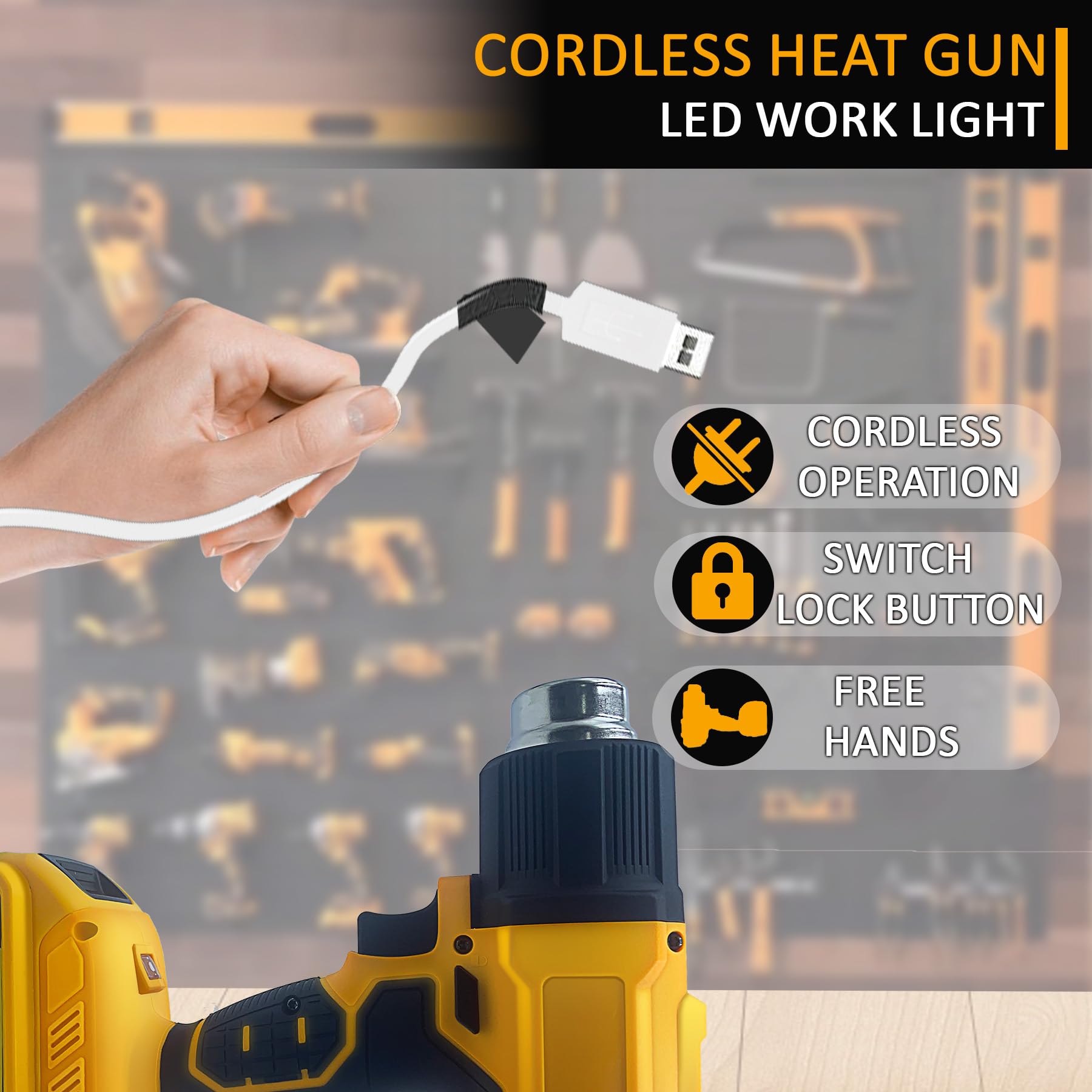 Cordless Heat Gun for Dewalt 20v Battery, 1022℉ Fast Heating Soldering Hot Air Gun for Shrink Tubing, Heat Gun For Crafts, Shrink Wrap, Electronics, Resin,Wire Connectors(Without Batteries)