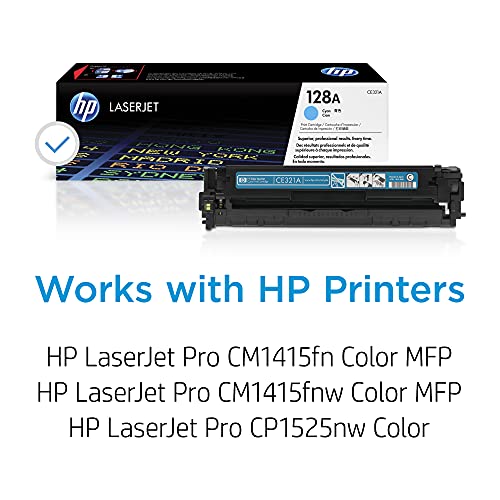 HP 128A Cyan Toner Cartridge | Works with HP LaserJet Pro CM1415 Color, CP1525 Color Series | CE321A