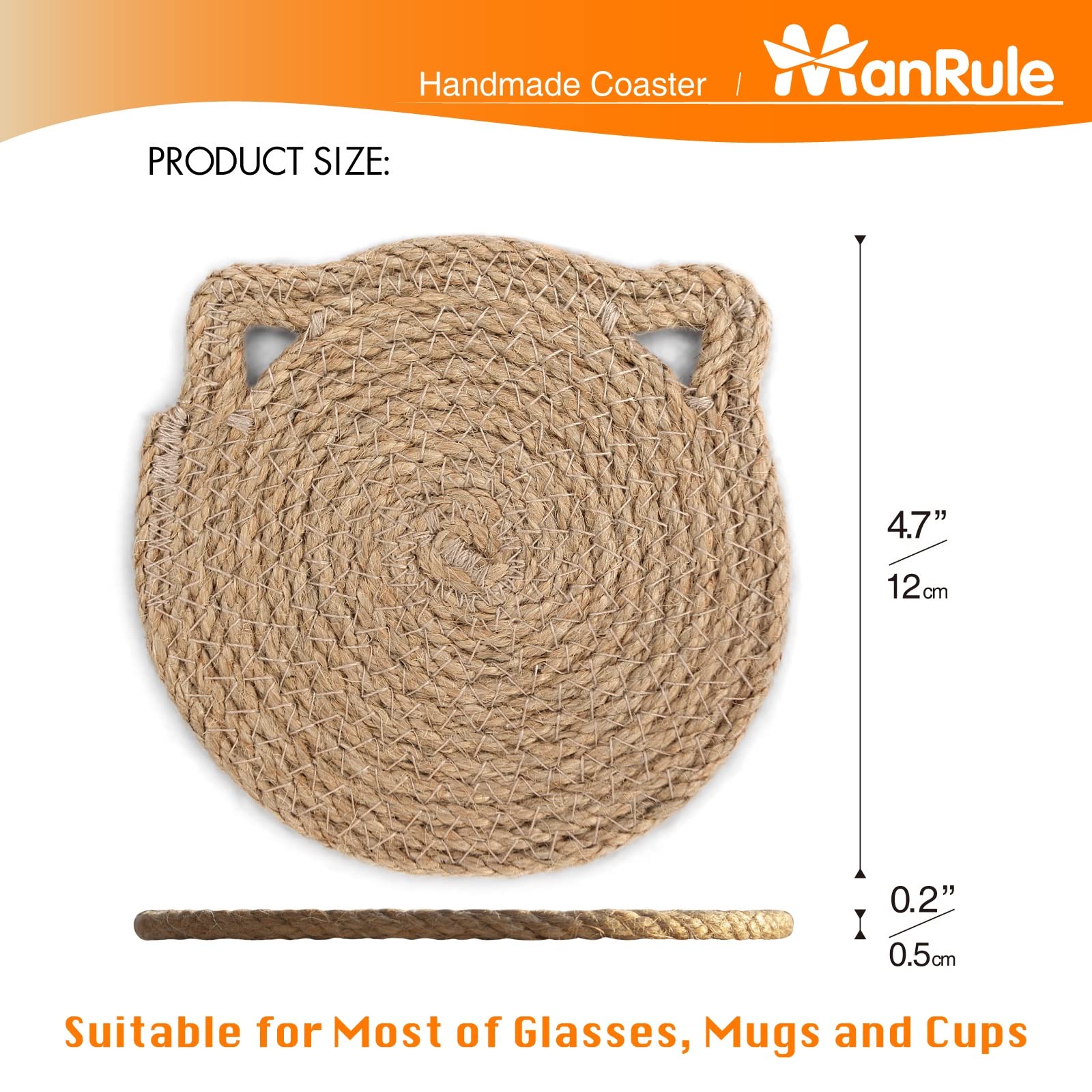Boho Coasters for Drinks Absorbent, Set of 6 Jute Coasters for Coffee Table Dinning Table, Funny Cat Coasters 4.7 inch, Unique Farmhouse Coasters for Home Decor (4.7 inch)