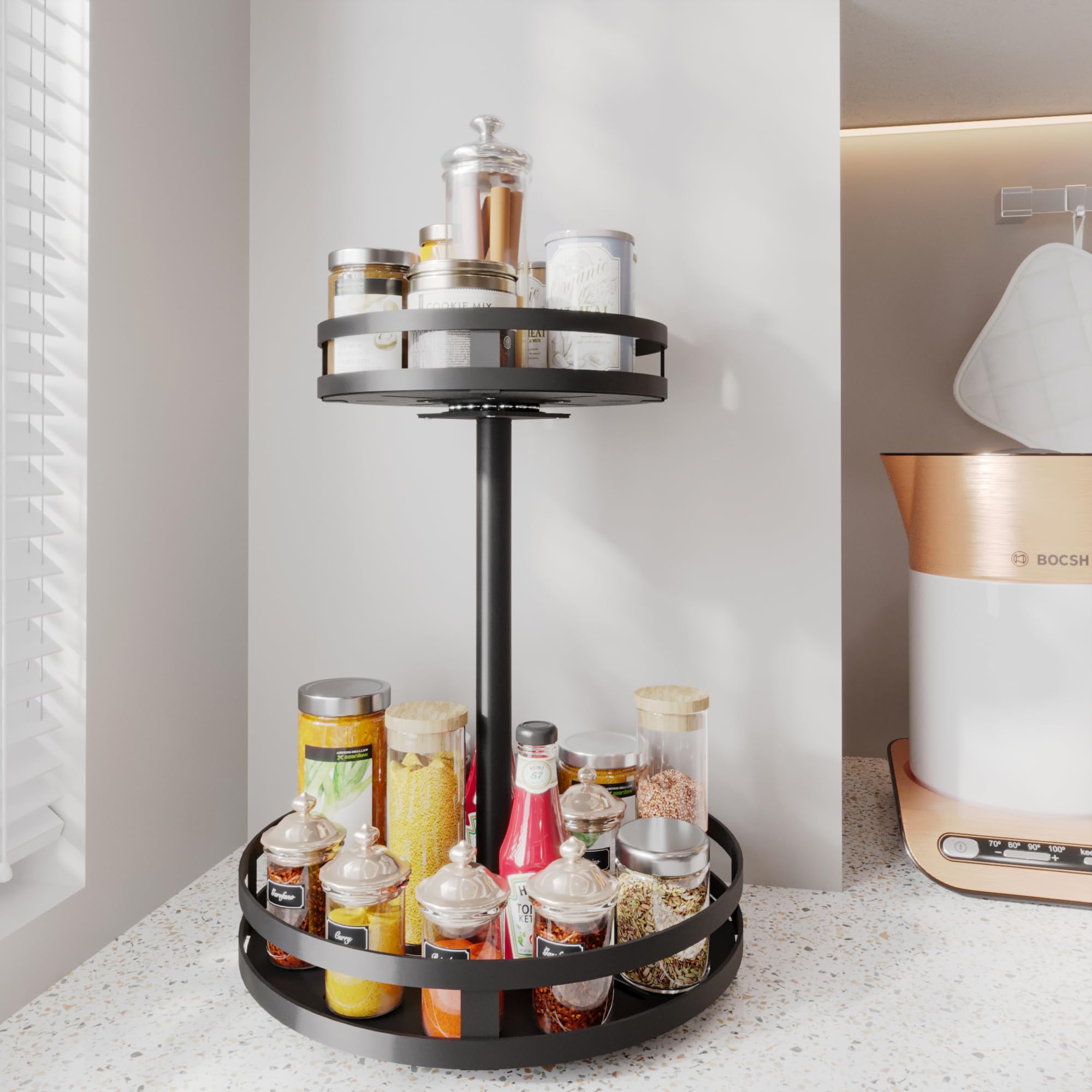 Balabuki Two Tier Lazy Susan Organizer, Removable 360 ° Totating Spice Rack for Tables, Cabinets, and Pantry