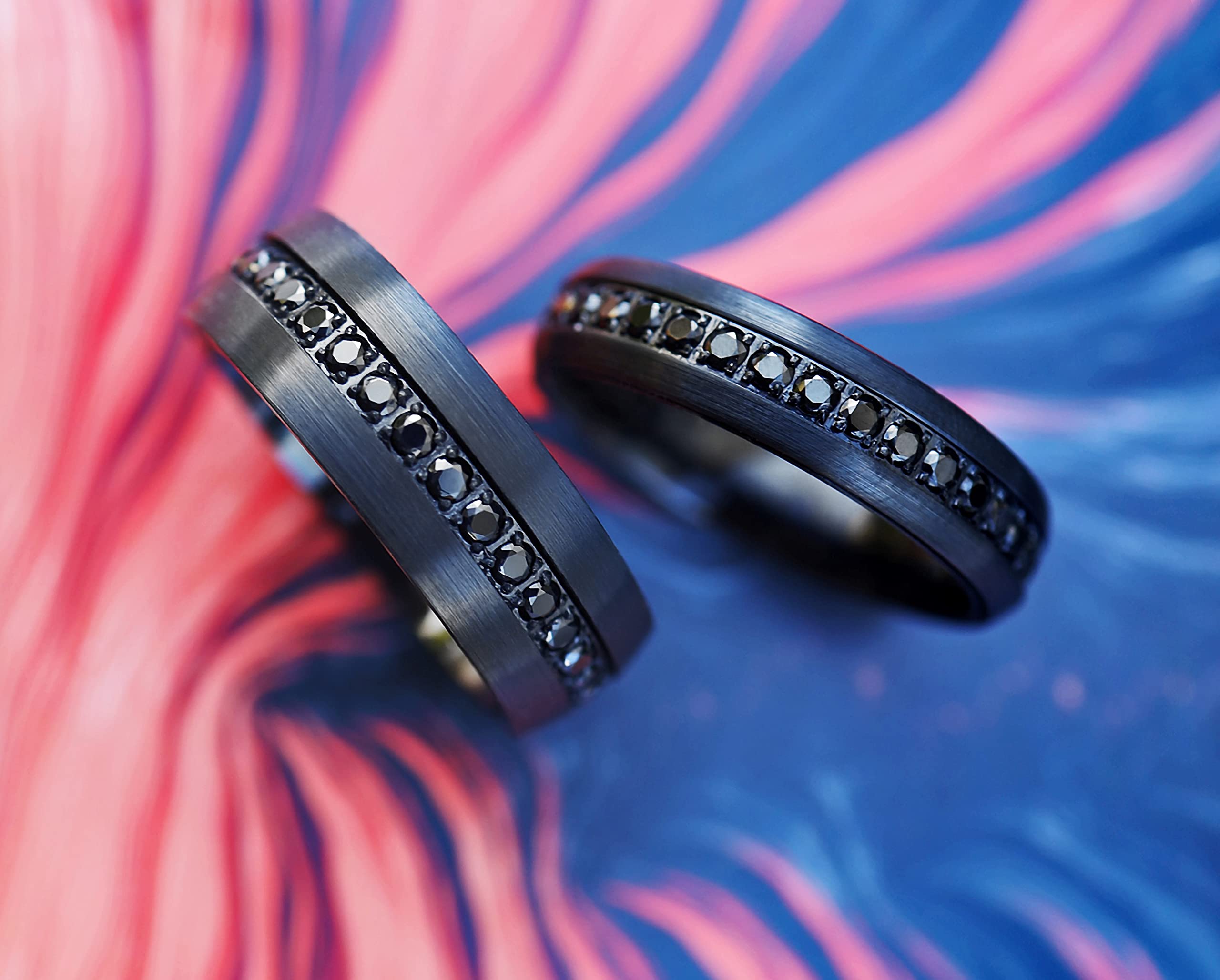 Black Tungsten Ring | Black Diamonds | Black Tungsten Wedding Band | Domed Brushed Tungsten Ring | Comfort Fit - 8mm