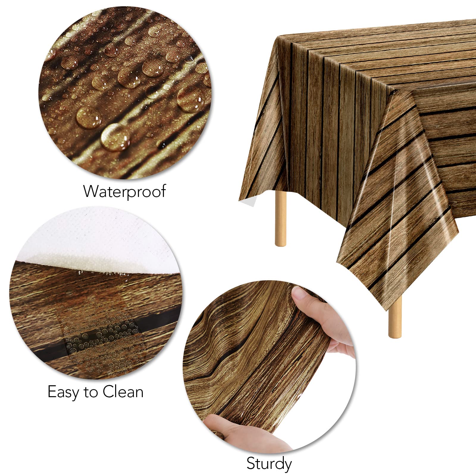 durony 2 Pieces Plastic Wood Grain Tablecloths Table Covers 54 x 108 Inch Plastic Waterproof Rustic Table Cover for Western Barn Themed Party Birthday Wedding Party Table Decor