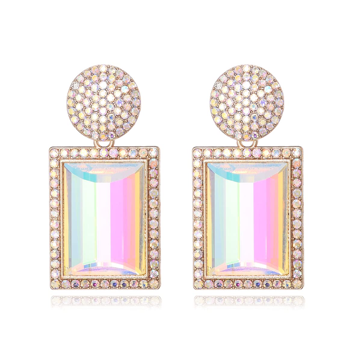 KELMALL Classic Rectangle Dangle Earrings for Women Trendy Rhinestone Geometric Drop Statement Earring