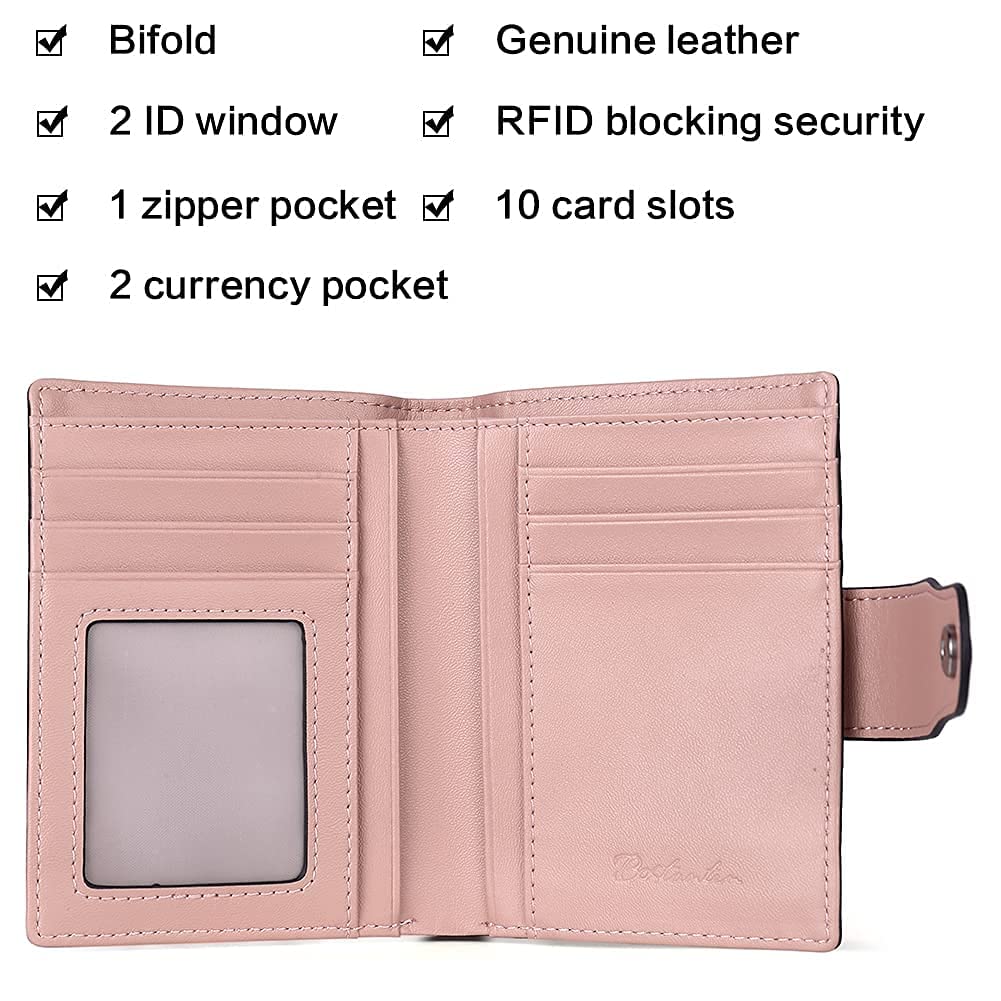 BOSTANTEN Women's Leather Designer Handbags Tote Purses Bundled with RFID Blocking Small Bifold Zipper Pocket Wallet Card Case Purse with ID Window Serpentine-Pink