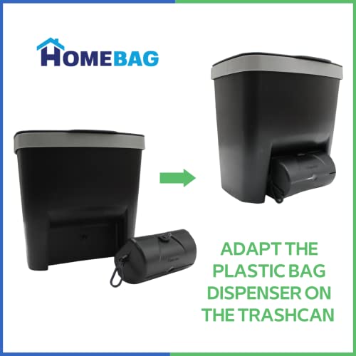 HOMEBAG Portable Small Trash Can w/Adaptable Dispenser, Lid, 3 Refill Bag Rolls (30 Bags, 13βx20β) + Extra Dispenser - Black