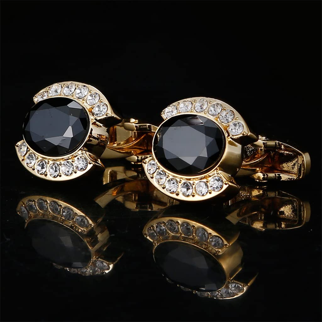 Black Zircon Crystal Cufflinks French Full Diamond Cufflinks Men's Shirt Cuff Buttons (Color : A, Size : One Size) (A One Size)