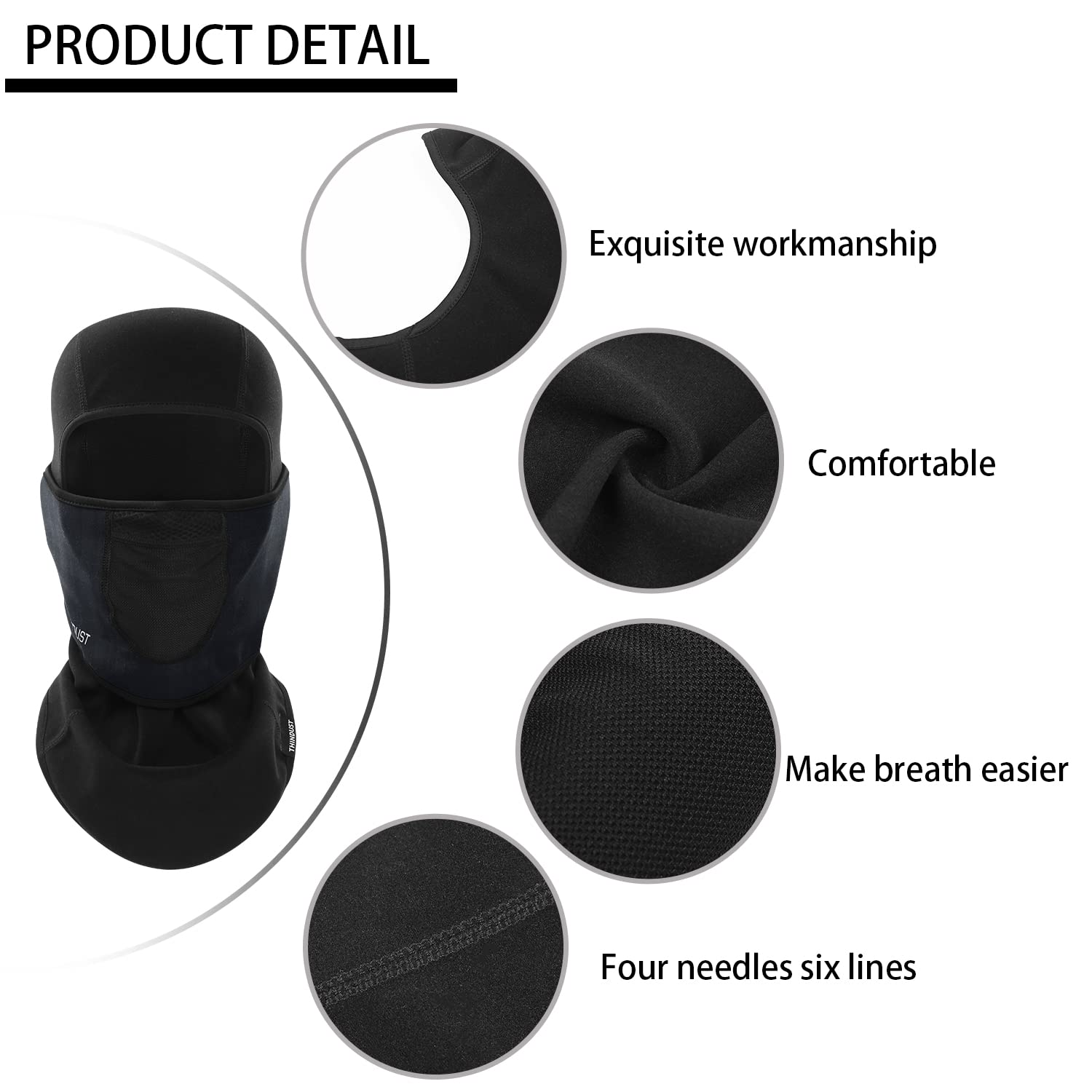 Balaclava Ski Mask - Face Mask for Cold Weather - Windproof Balaclava Hood - Motorcycle Full Face Mask Black