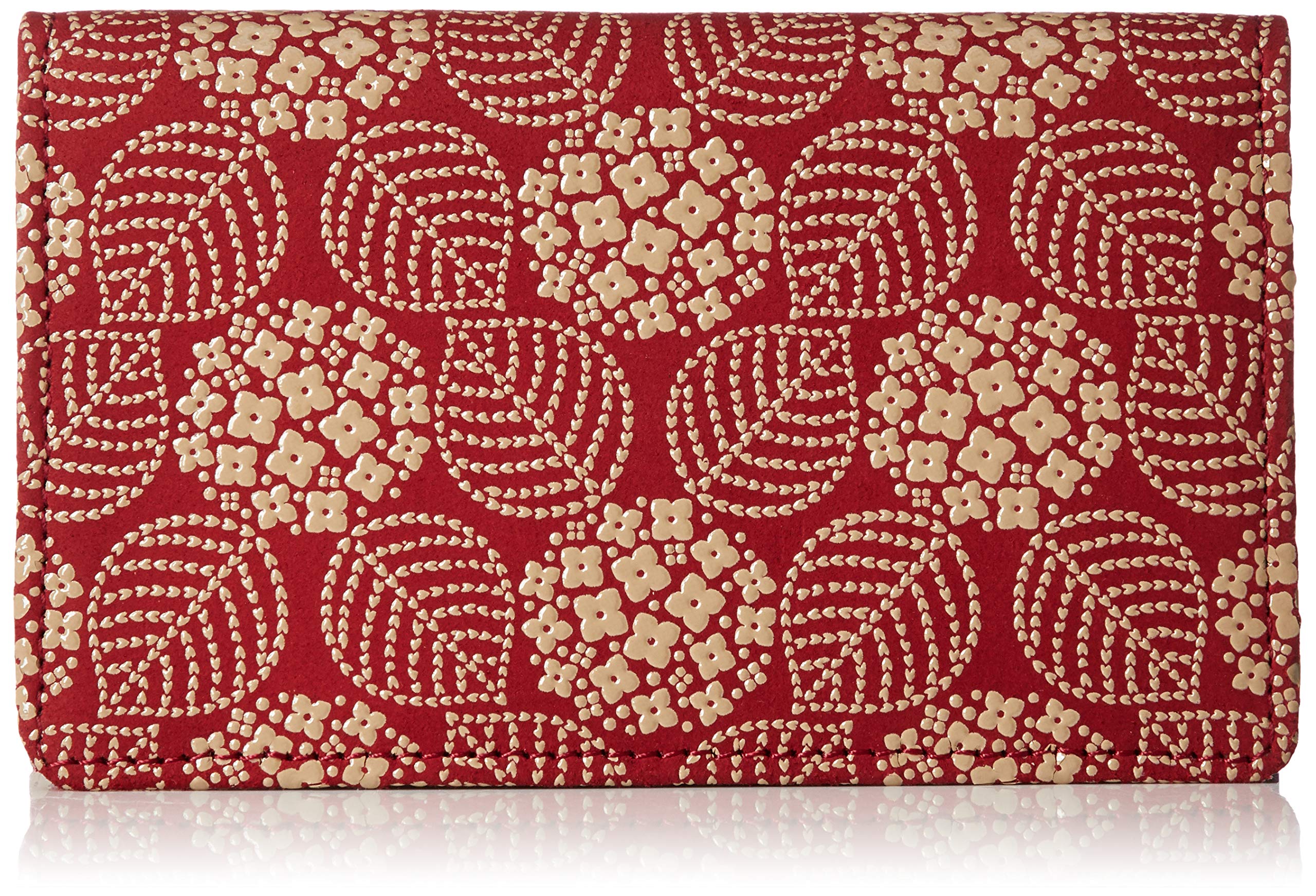 INDEN-YA(インデンヤ) Indenya 2501-13174 Business Card Holder, Women's, Red Deer Leather x White Lacquer, Hydrangea Pattern 2501-13-174