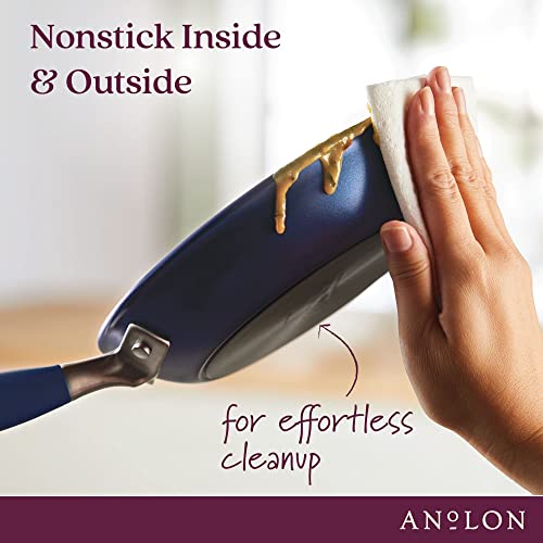 Anolon Advanced Hard-Anodized Nonstick Frying Pan with Helper Handle / Nonstick Skillet, 14", Indigo