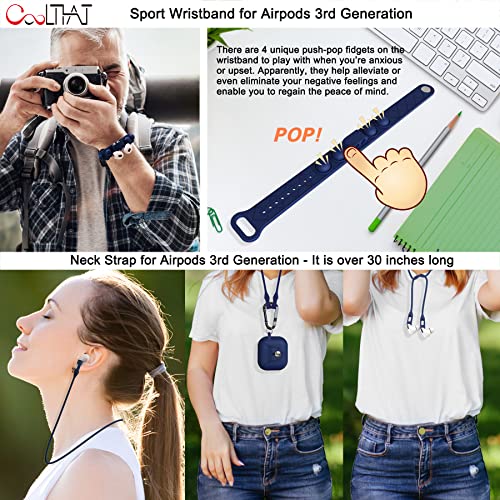 COOLTHAT 5 in One New Button Design Secured Lock Airpods 3 Case, 360° Protective Case (Upgrade in Jan. 2022) for Airpod 3rd Generation Charging Case, Supports Wireless Charging (Navy Blue)