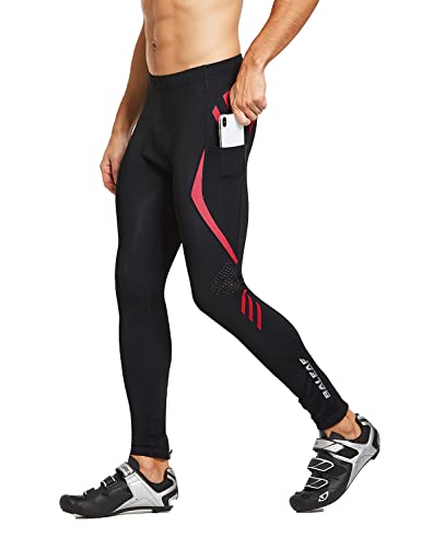 BALEAF Men's Bike Cycling Pants 4D Padded Bicycle Tights MTB Riding Leggings Zipper Pockets Quick Dry Red XL
