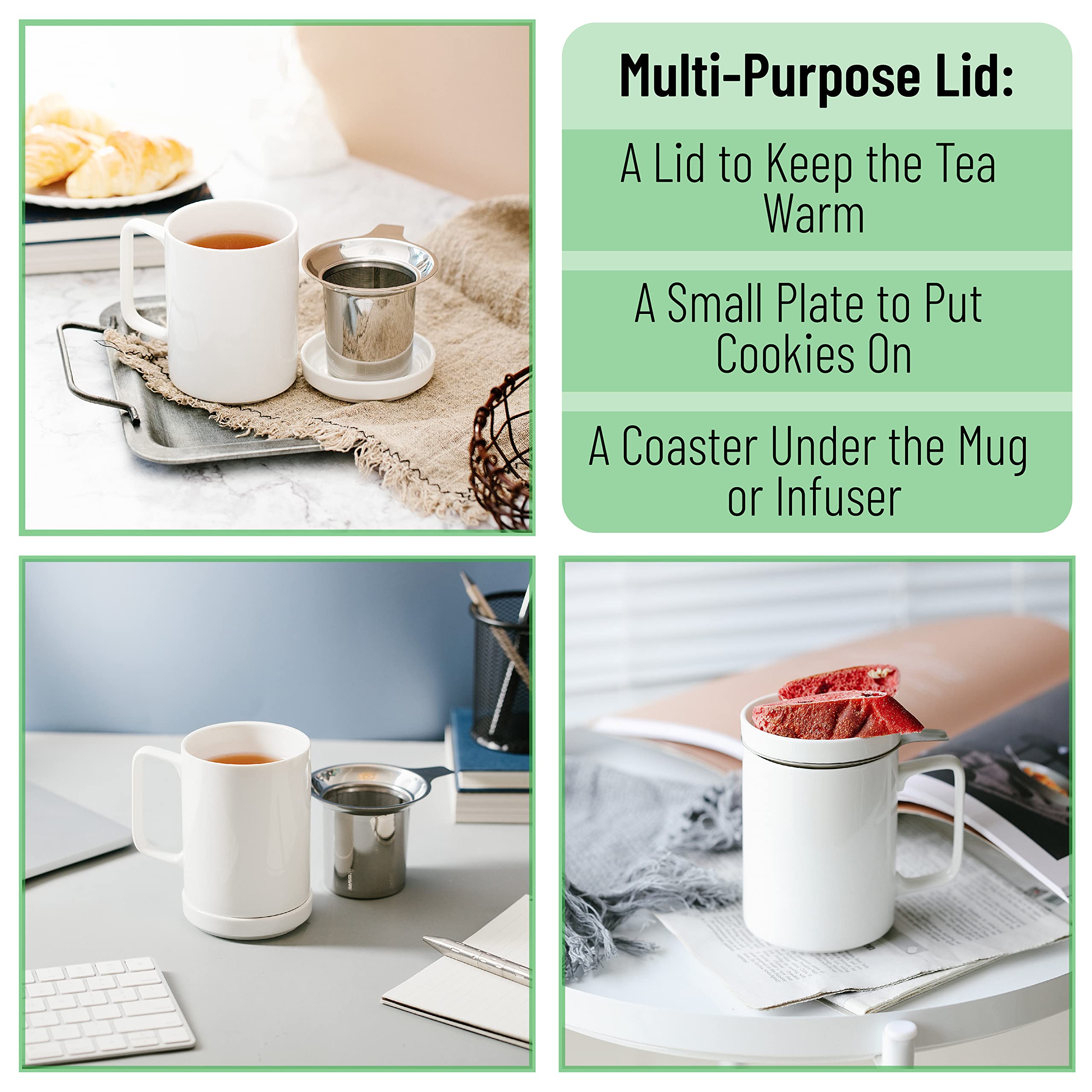 BTaT- Tea Cup with Lid, Tea Infuser Cup, 500ml 16oz Mug (White), Tea Cup with Stainless Steel Filter, Tea Cup with Infuser, Tea Mugs with Infuser and Lid, Tea Gifts for Tea Lovers, Tea Infuser Mug