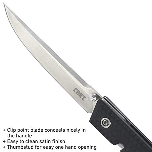CRKT CEO EDC Folding Pocket Knife: Low Profile Gentleman's Knife, Everyday Carry, Satin Blade, IKBS Ball Bearing Pivot, Liner Lock, Glass Reinforced Fiber Handle, Deep Carry Pocket Clip 7096