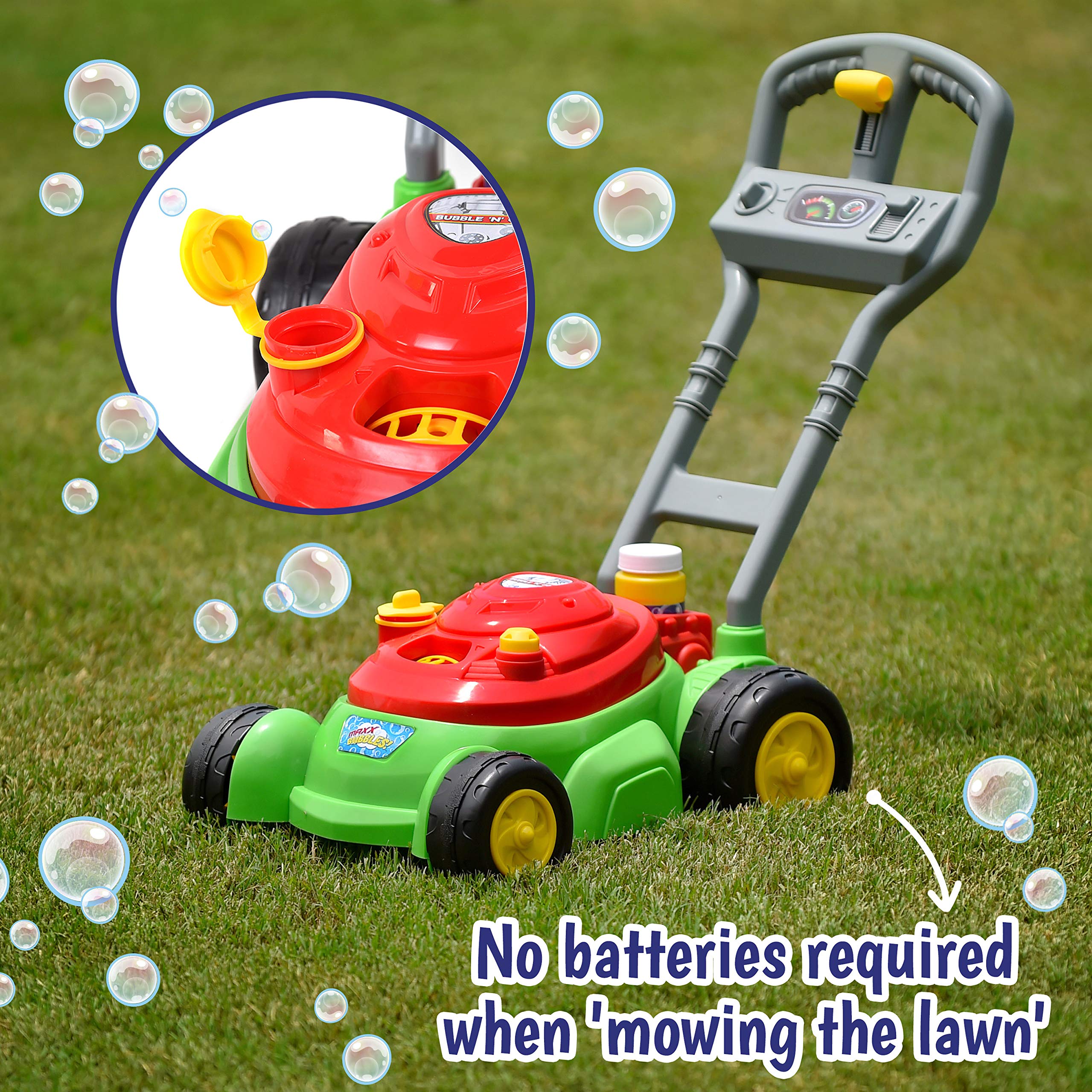 Maxx Bubbles Deluxe Bubble Lawn Mower Toy – Includes 4oz Bubble Solution | Outdoor Bubble Machine for Kids | Easy to Use, No Batteries Required | Amazon Exclusive, Red – Sunny Days Entertainmen