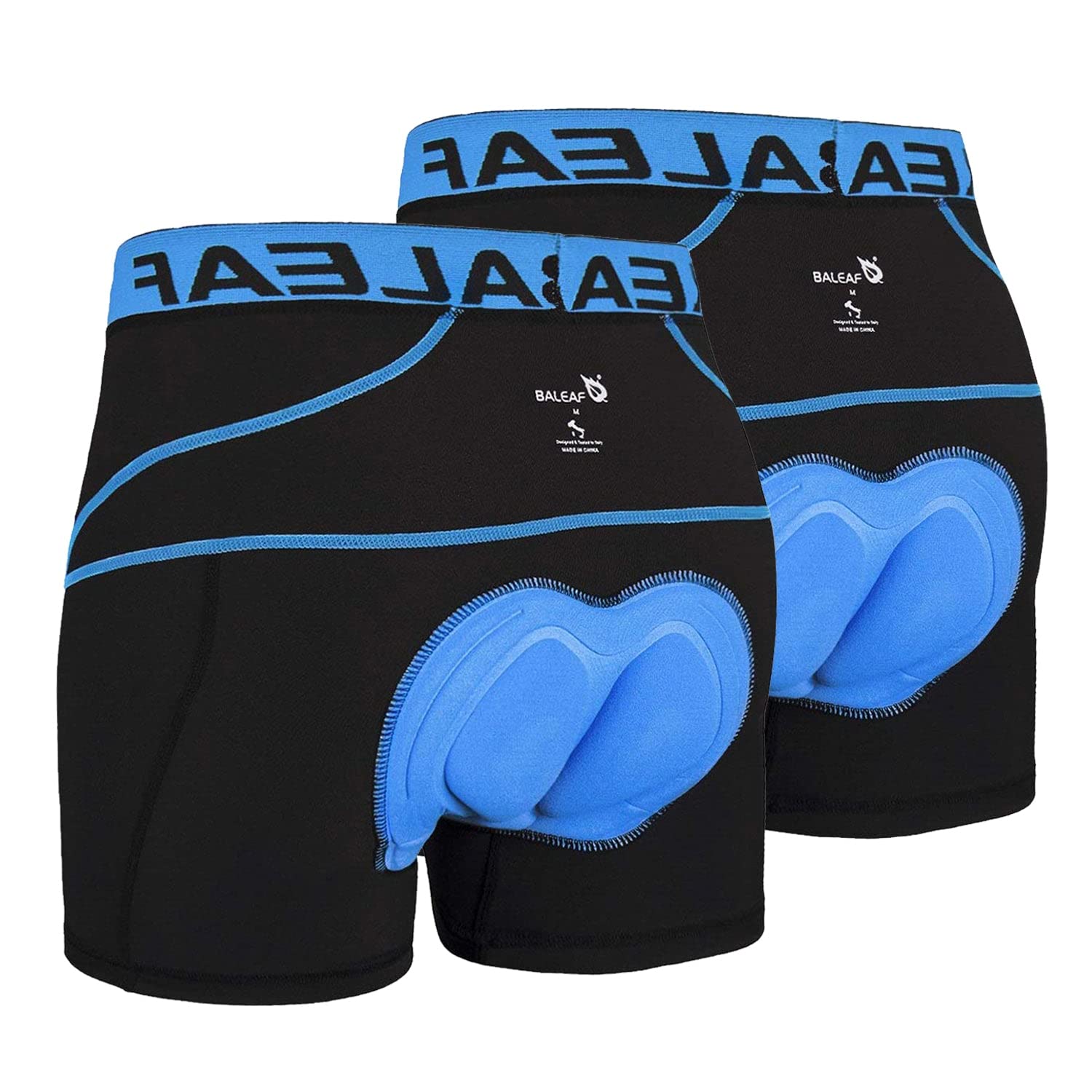 BALEAF Men's 2 Pack 3D Padded Cycling Underwear Bike Shorts with Padding Mountain Biking Bicycle Clothes MTB Liner (Blue+Grey, XXL)