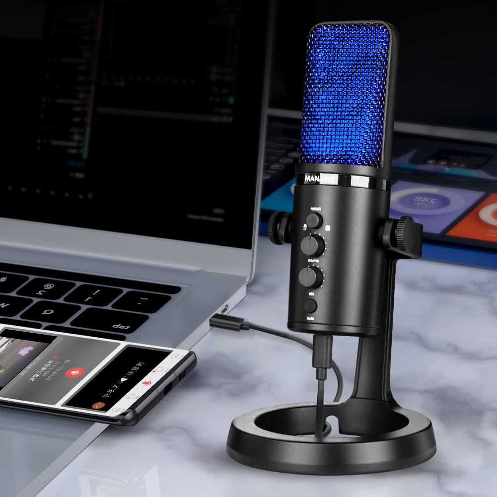 MANAYO USB Condenser Microphone for Recording, podcasting, Streaming and Gaming. Professional USB/USB-c mic for Computer, Laptop, Phone and Mac, Plug and Play, Cardoid & Bi-Directional Mode.