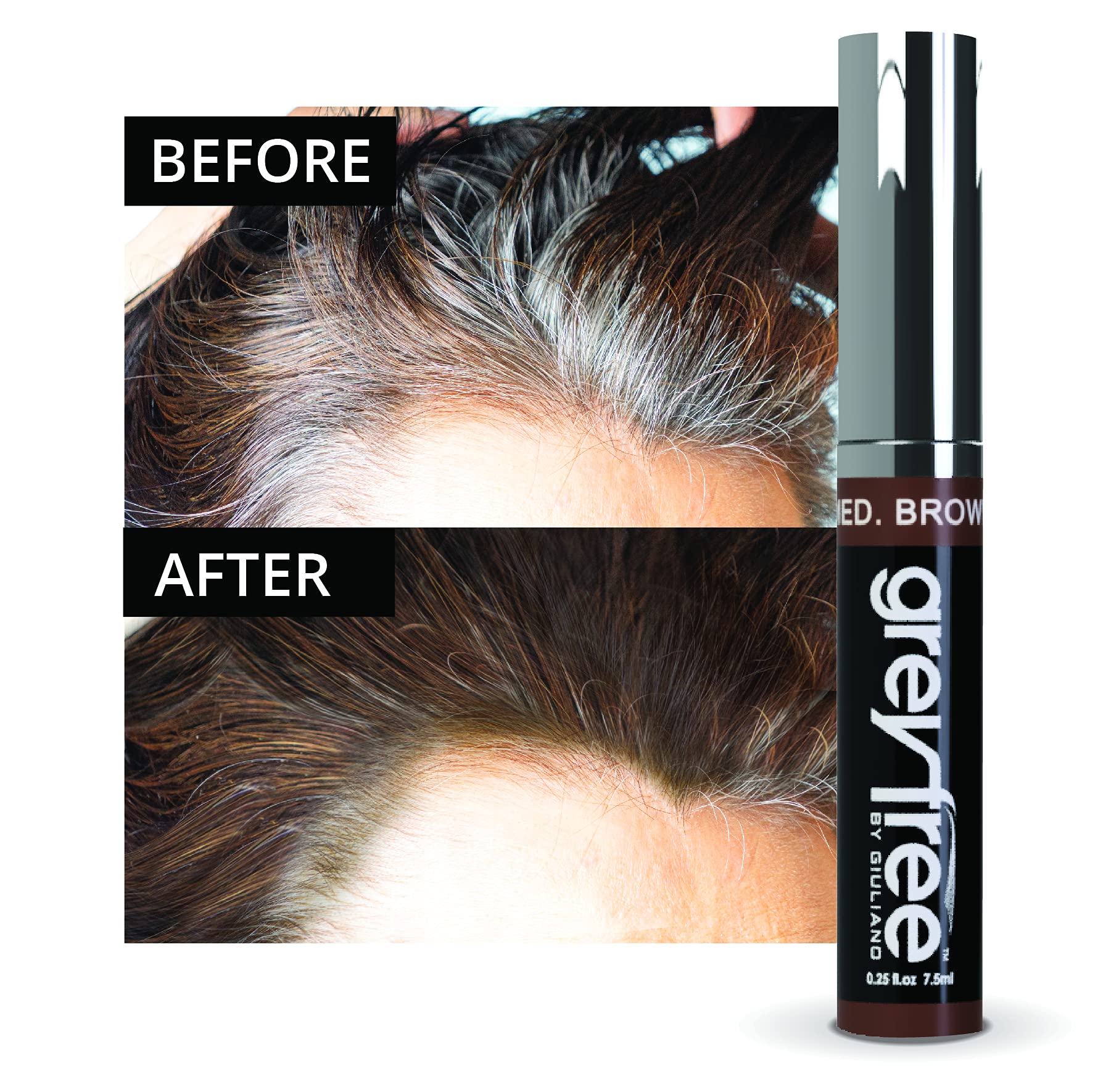 Greyfree Root touch up hair mascara temporary cover conceal gray roots hair lines eyebrows mens mustache and beards Medium-Brown