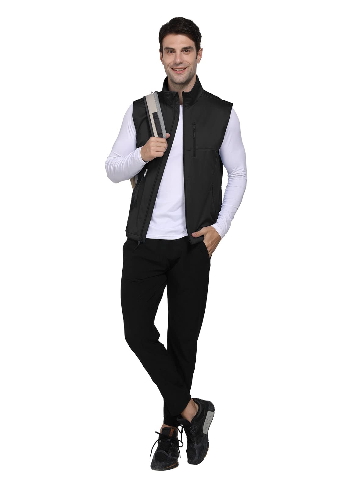 BALEAF Men's Lightweight Golf Vest Sleeveless Softshell Jacket Windproof Outerwear Vest for Travel Running Hiking Black Size M